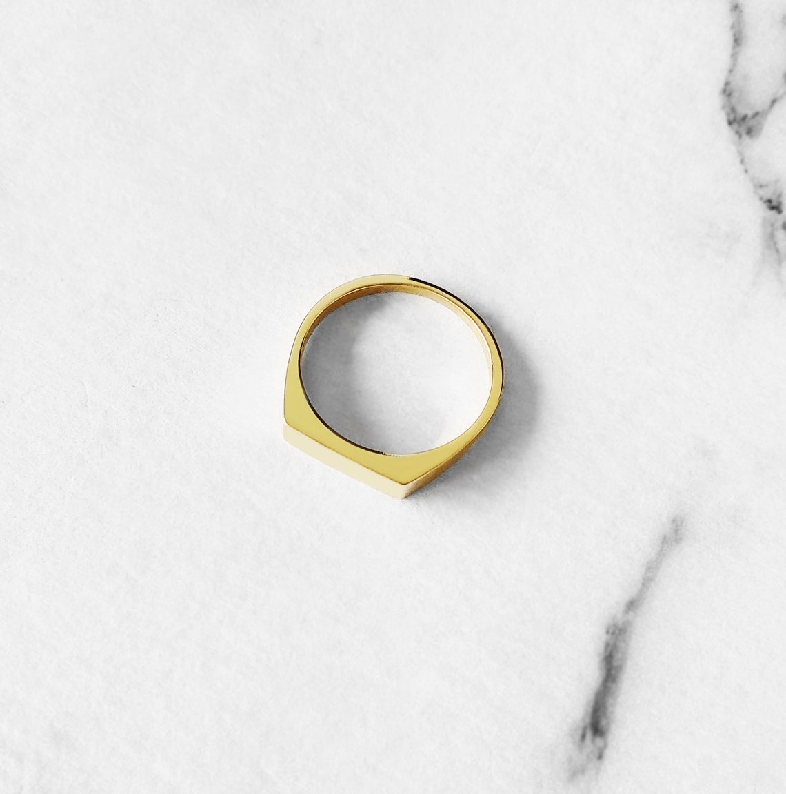 14K Rectangular Bar Signet Ring Solid Gold Signet Ring 18K - Etsy