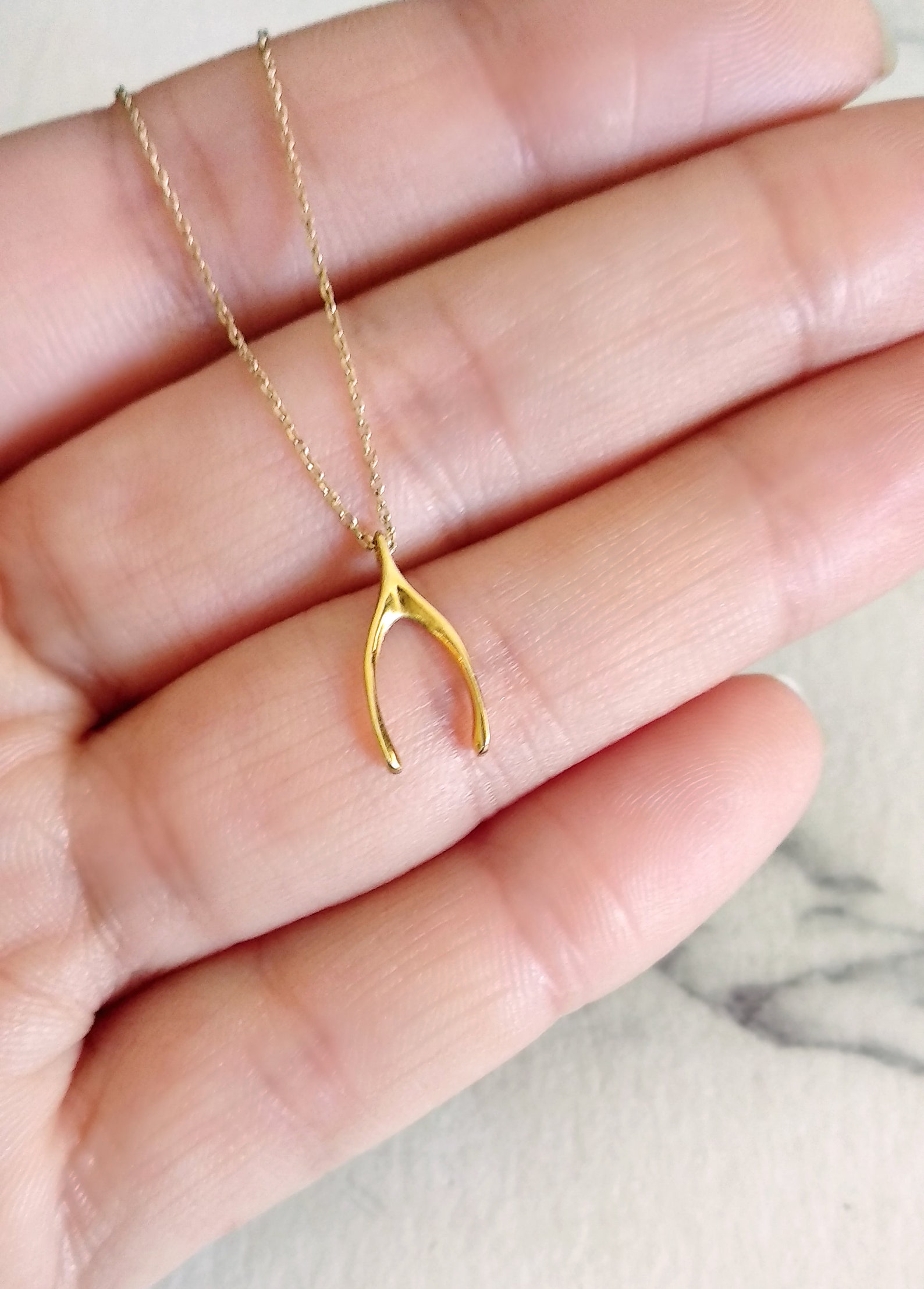 14K 9K Tiny Wishbone Charm Necklace Good Luck Charm Lucky | Etsy