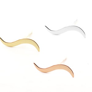 14K Curved Line Stud, Tiny Curve Stud, Tiny Wave Stud, Small Solid Gold ...