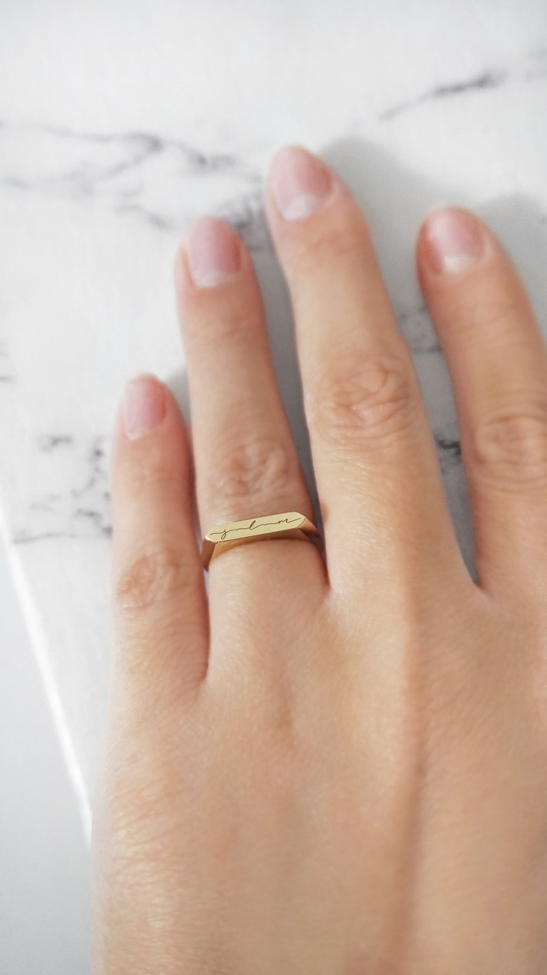 18K 14K 9K Thin Hexagon Bar Signet Ring Solid Gold Signet Ring - Etsy