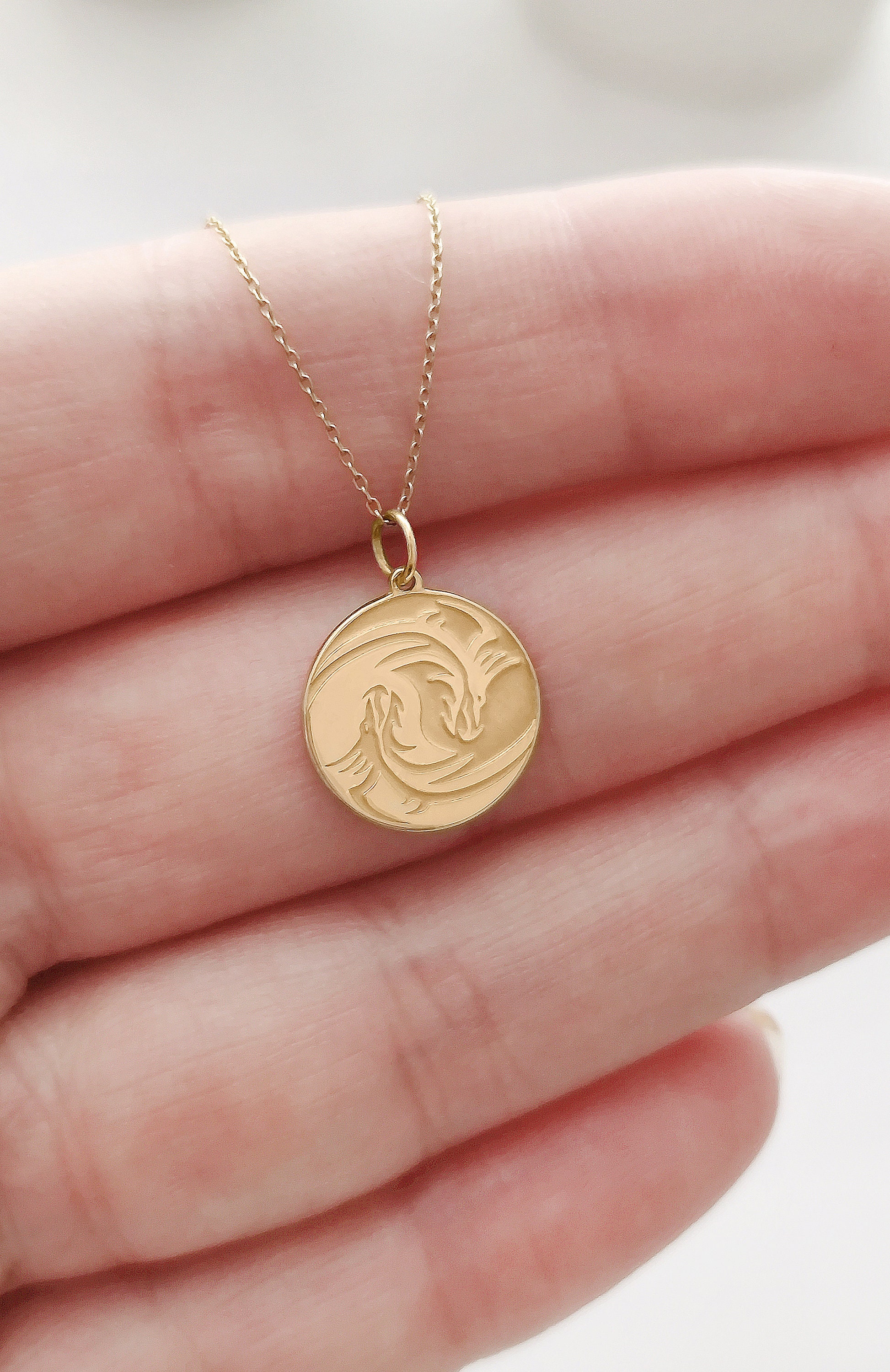 14K 9K Solid Real Gold Dragon Necklace 14K Dainty Dragon Disc - Etsy