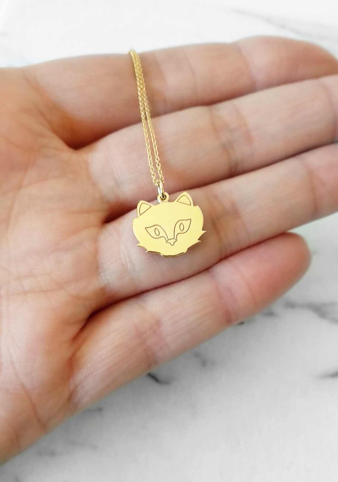 14K 9K Solid Gold Cat Necklace Pet necklace Dainty Cat | Etsy