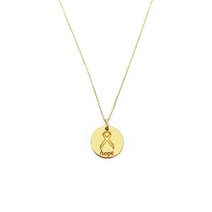 14K Solid Gold Cancer Awareness Ribbon Charm Necklace, Breast Cancer ...