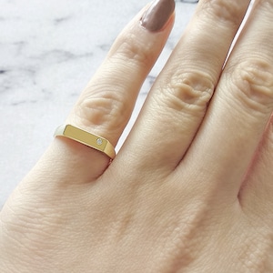 18K 14K 9K Rectangular Bar Signet Ring, Diamond Signet Ring, Solid Gold Signet Ring ...