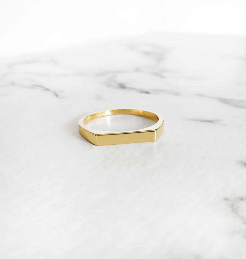 18K 14K 9K Dainty Bar Signet Ring Solid Gold Signet Ring Thin | Etsy