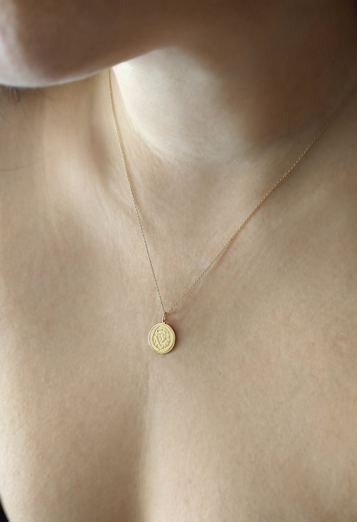14k 9k Solid Gold Lion Necklace Lion Head Pendant Leo Sign Etsy
