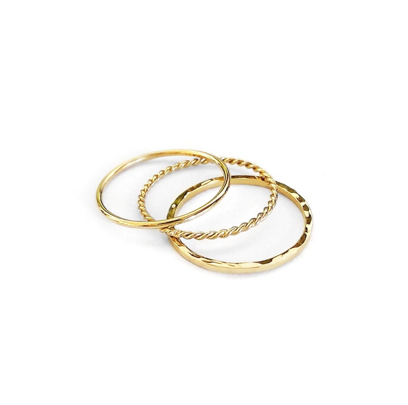 14K 9K Gold Stacking Ring Set Set of 3 Thin Bands Hammered - Etsy