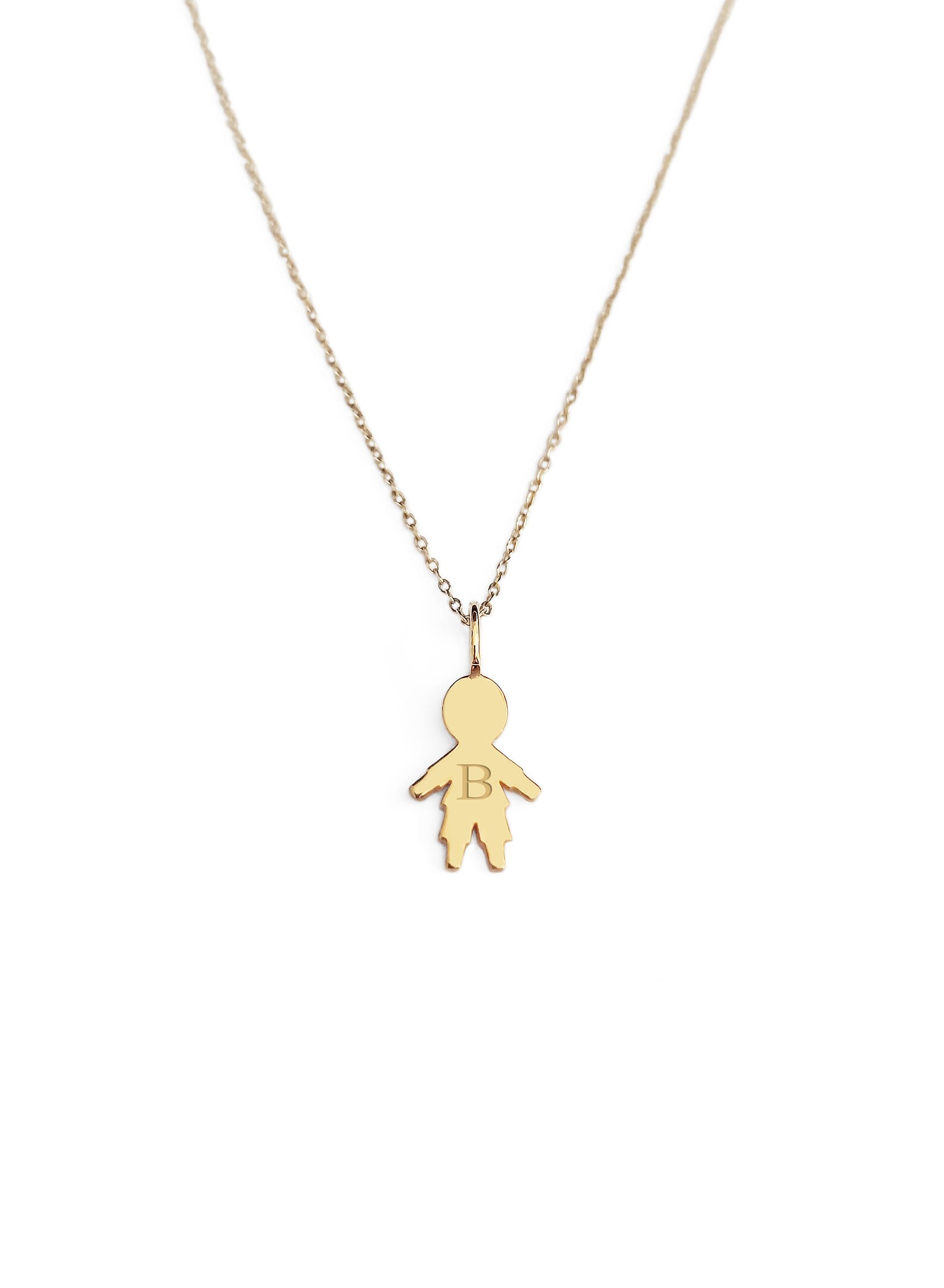 14K 9K Personalized Initial Tiny Boy Pendant, Solid Gold Boy Charm ...