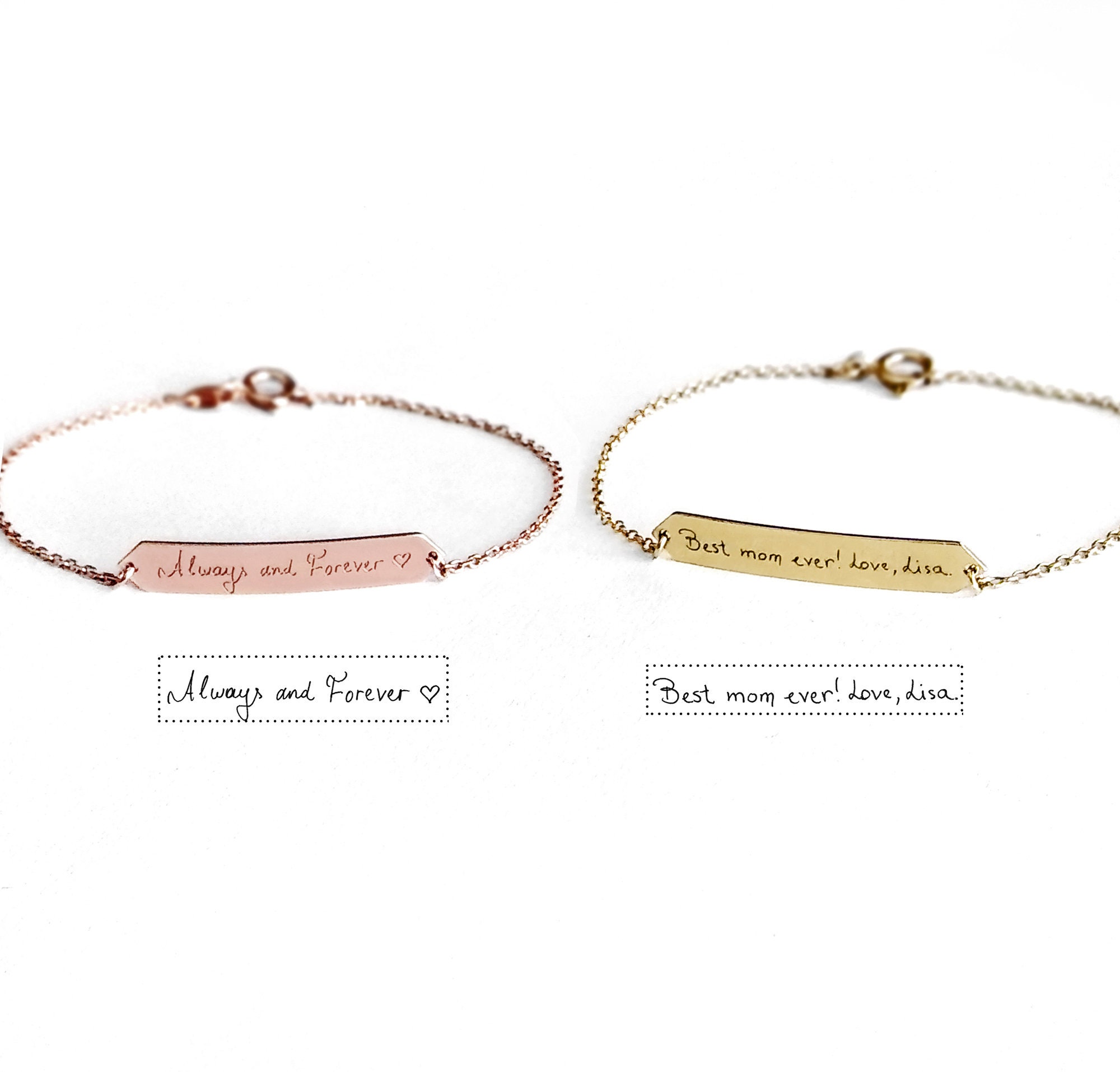 14K 9K Handwriting Bar Bracelet, Personalized Handwritten Bracelet ...