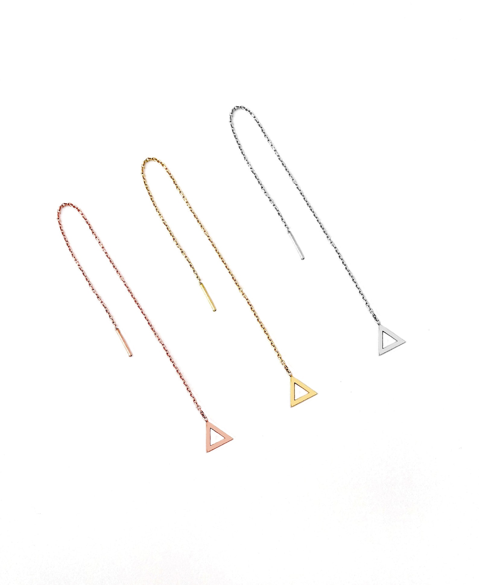 14K 9K Gold Triangle Threader Earrings Solid Gold Threader - Etsy