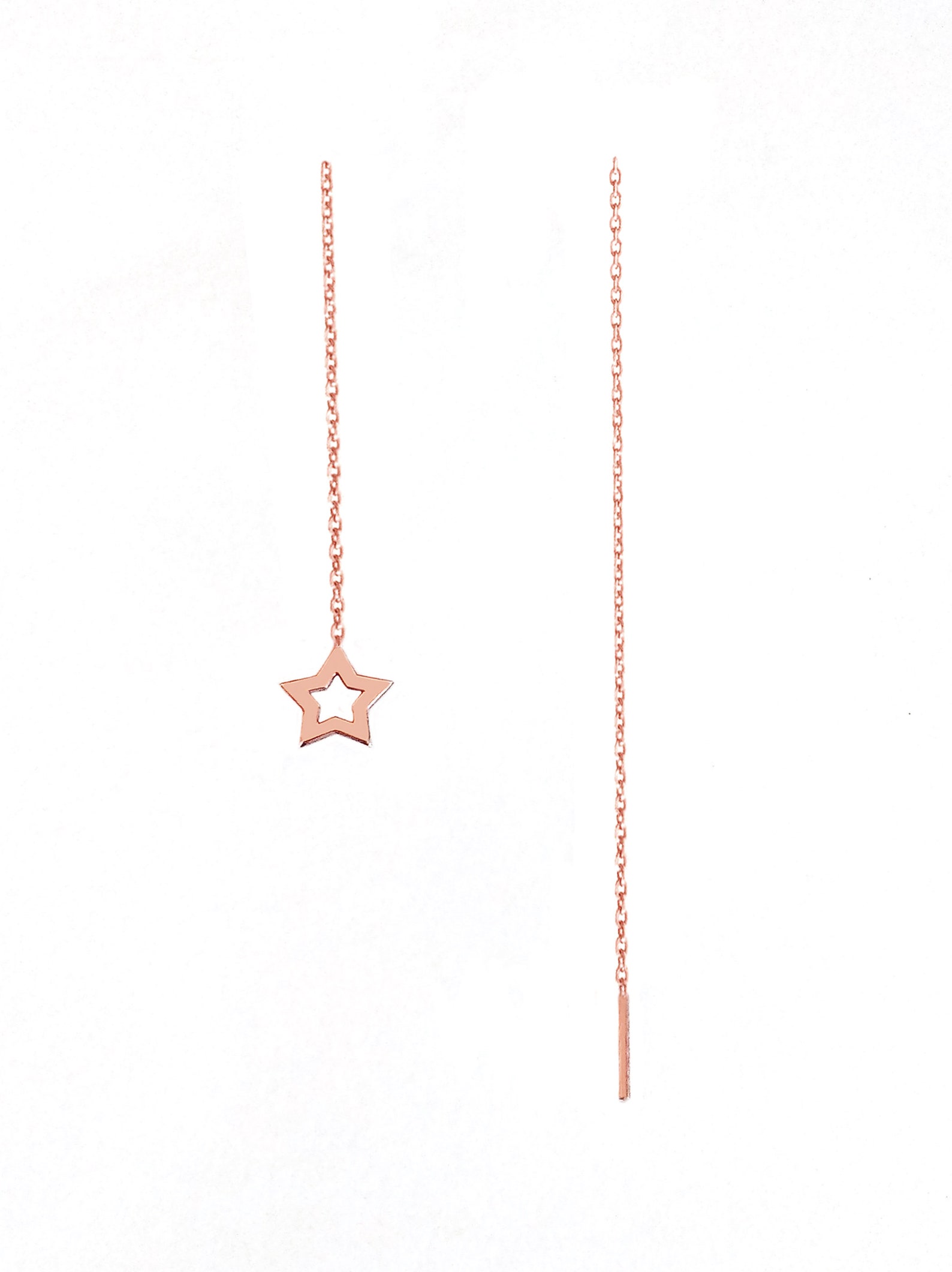 14K 9K Gold Star Threader Earrings Solid Gold Minimalist - Etsy