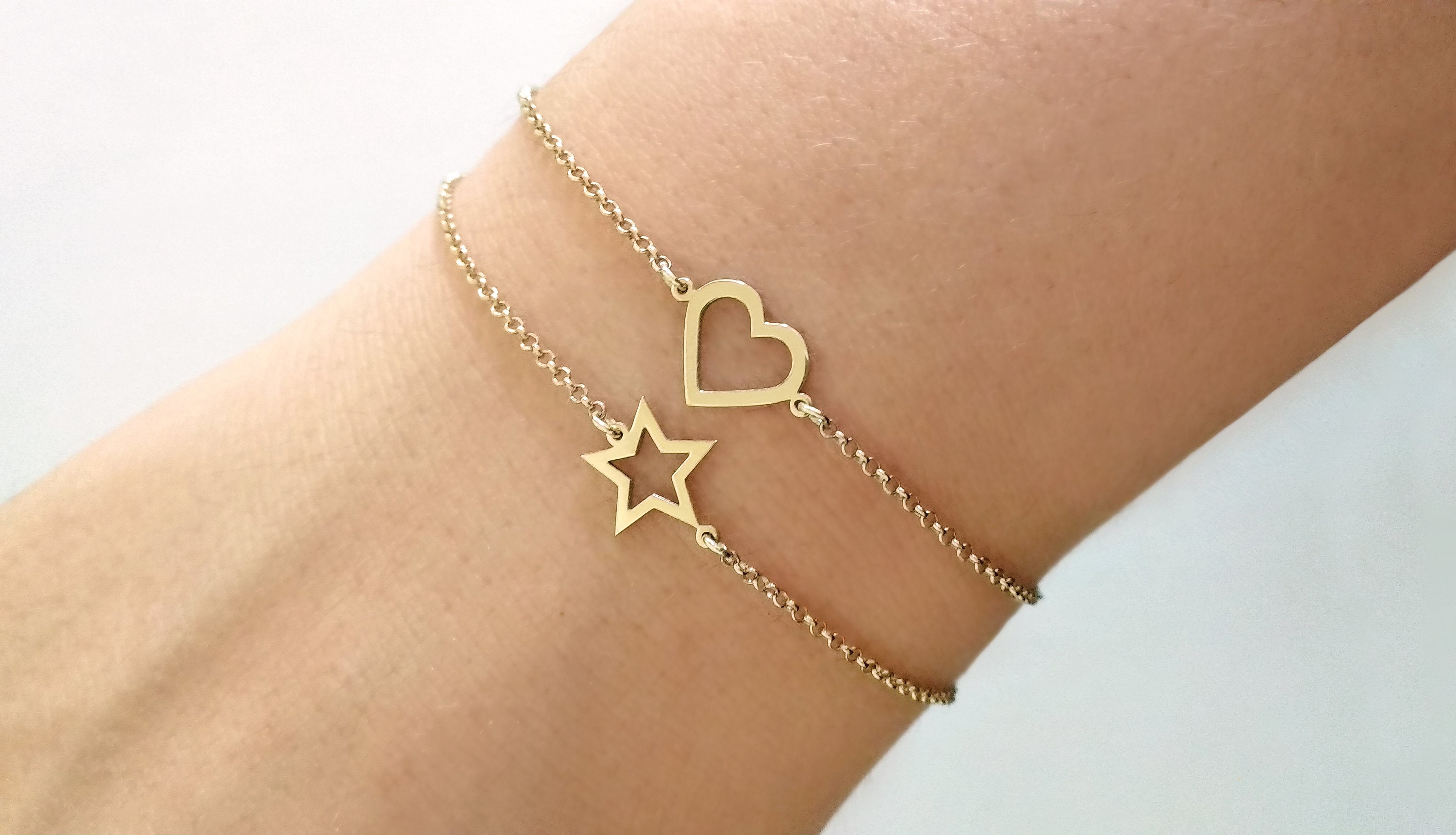 14K 9K Gold Star Bracelet Open Star Bracelet Solid Gold Star | Etsy