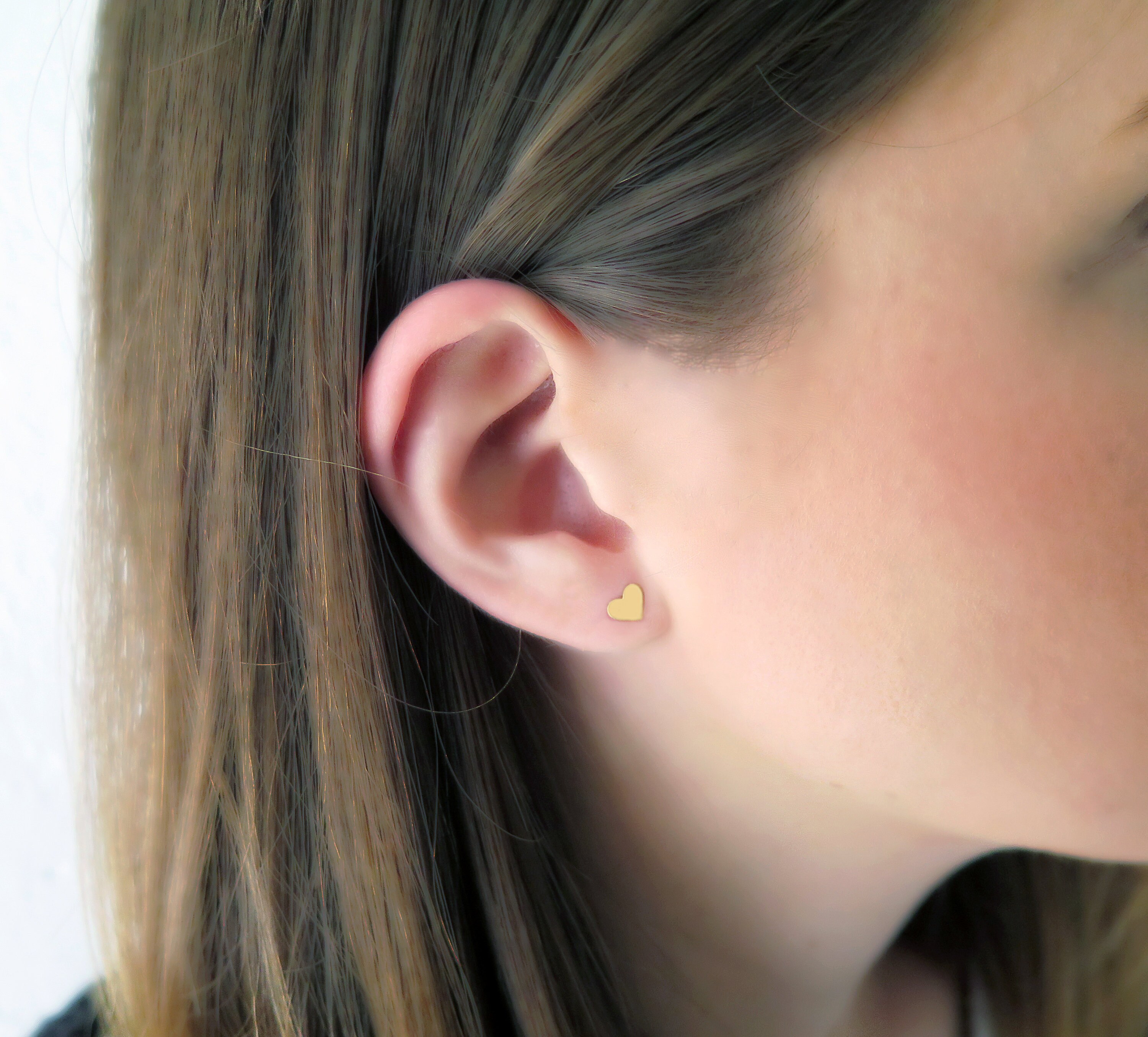 14K 9K Gold Tiny Heart Studs Small Mini Heart Stud Earrings | Etsy