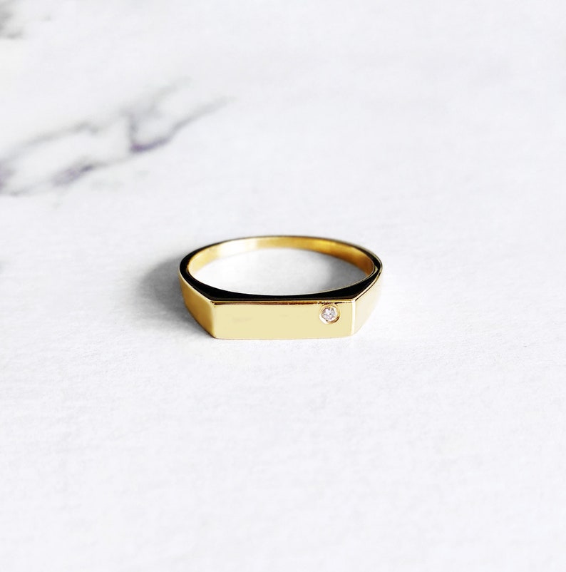 18K 14K 9K Rectangular Bar Signet Ring Diamond Signet Ring - Etsy