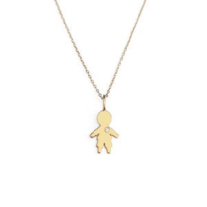 14K 9K Tiny Boy Pendant, Solid Real Gold Boy Charm With Diamond, Gold ...
