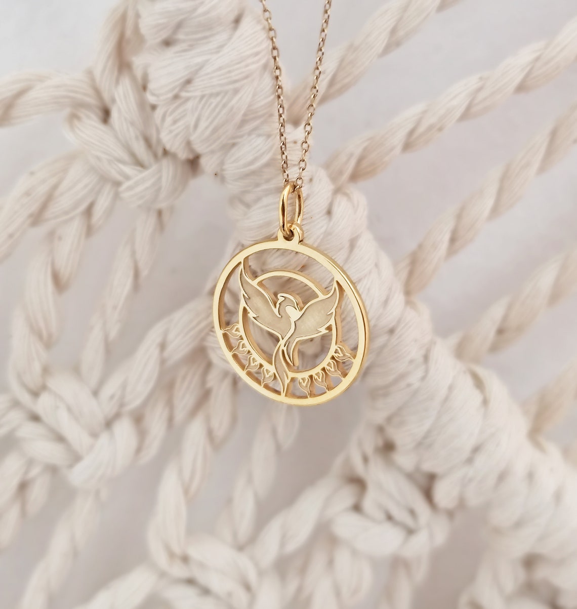 14K 9K Rising Phoenix Necklace Solid Gold Phoenix - Etsy