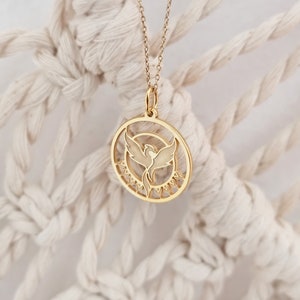 14K 9K Rising Phoenix Necklace, Solid Gold Phoenix Charm,minimalist ...