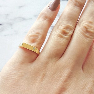 18K 14K 9K Rectangular Bar Signet Ring Diamond Signet Ring - Etsy