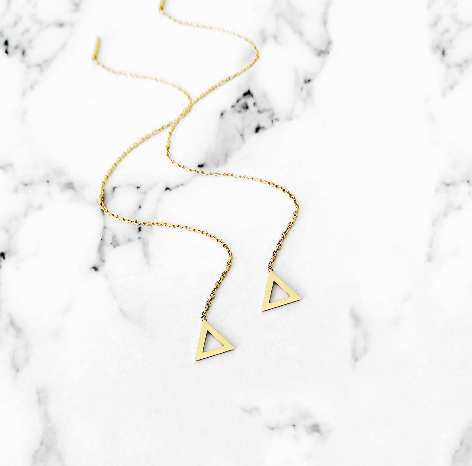 14K 9K Gold Triangle Threader Earrings Solid Gold Threader - Etsy