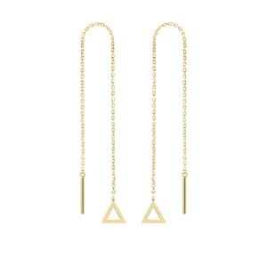14K 9K Gold Triangle Threader Earrings, Solid Gold Threader Earrings ...
