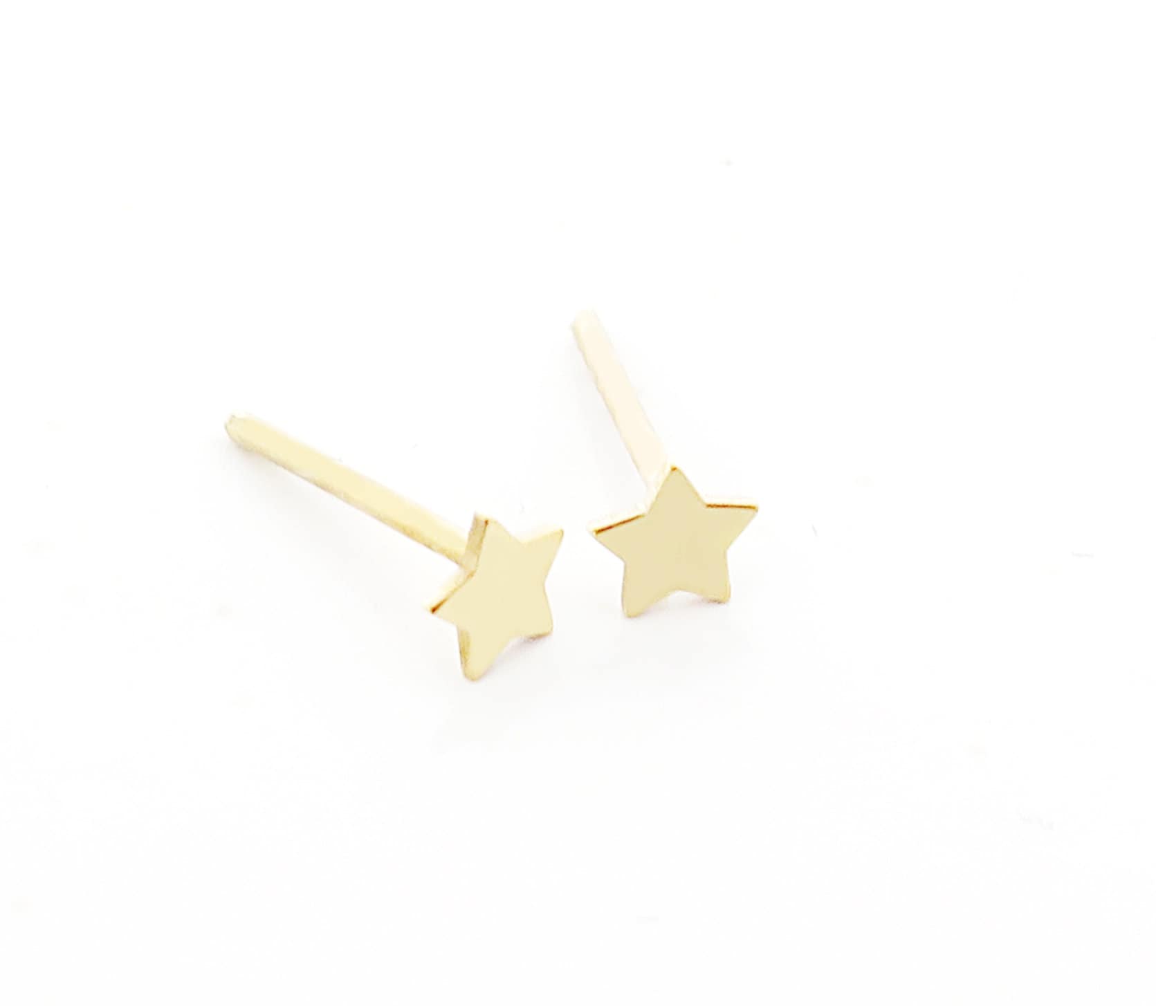 14K 9K Tiny Star Studs Small Star Studs Minimalist Gold Stud | Etsy