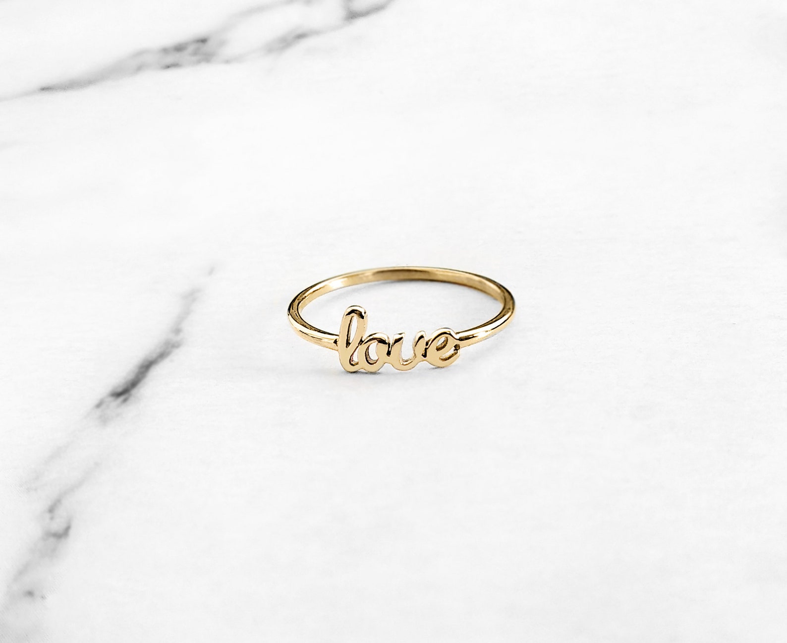 14K 9K Love Ring, Solid Gold Love Word Ring, Dainty Solid Gold Ring ...