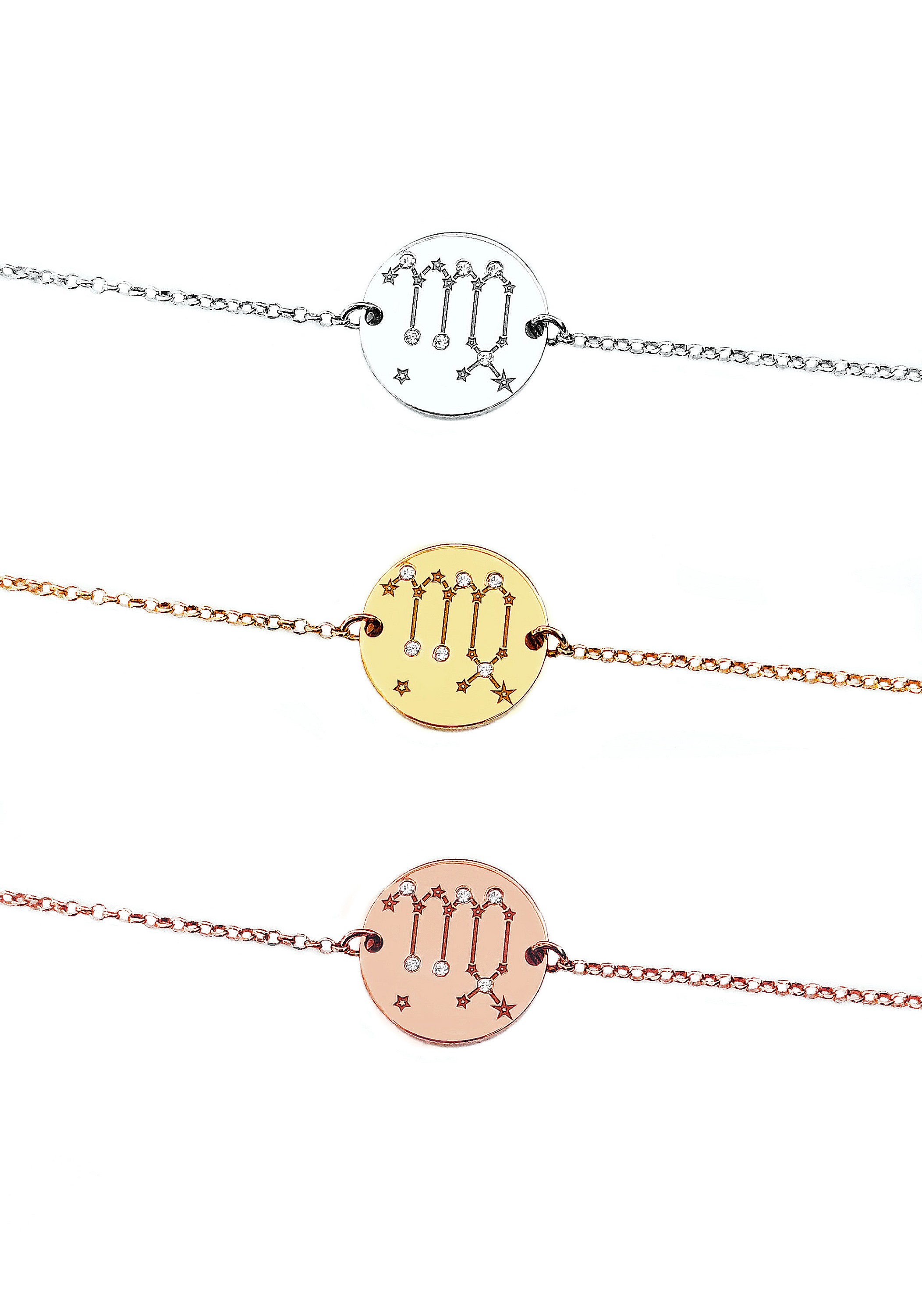 14K Diamond Zodiac Bracelet, Constellation Bracelet, Solid Gold Zodiac ...