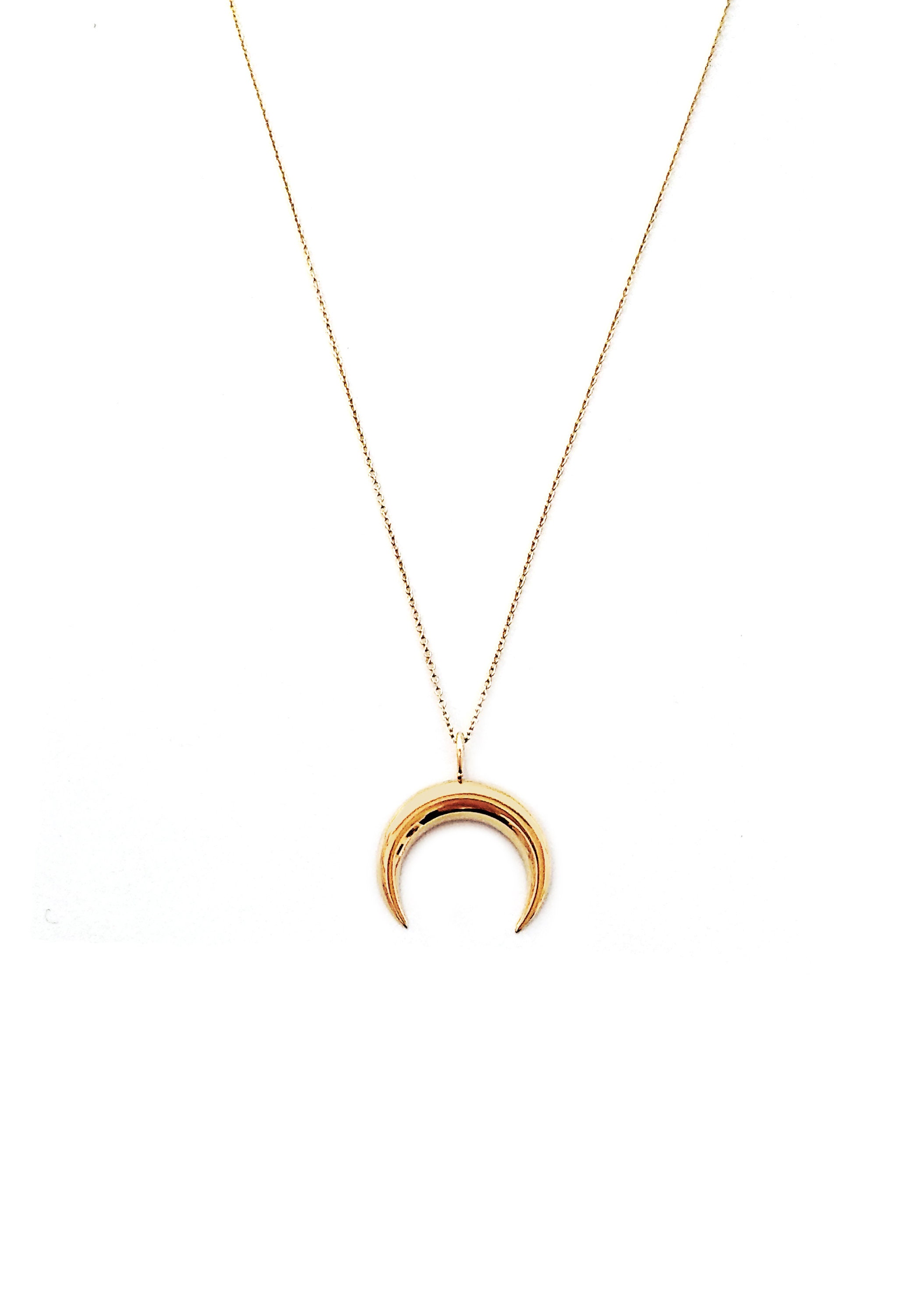 14K Gold horn necklace Double horn necklace Gold crescent | Etsy