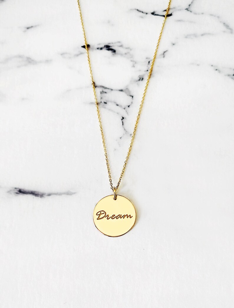 14K 9K Personalized Disc Necklace Solid Gold Disc Necklace - Etsy