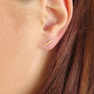 14K Curved Line Stud, Tiny Curve Stud, Tiny Wave Stud, Small Solid Gold ...