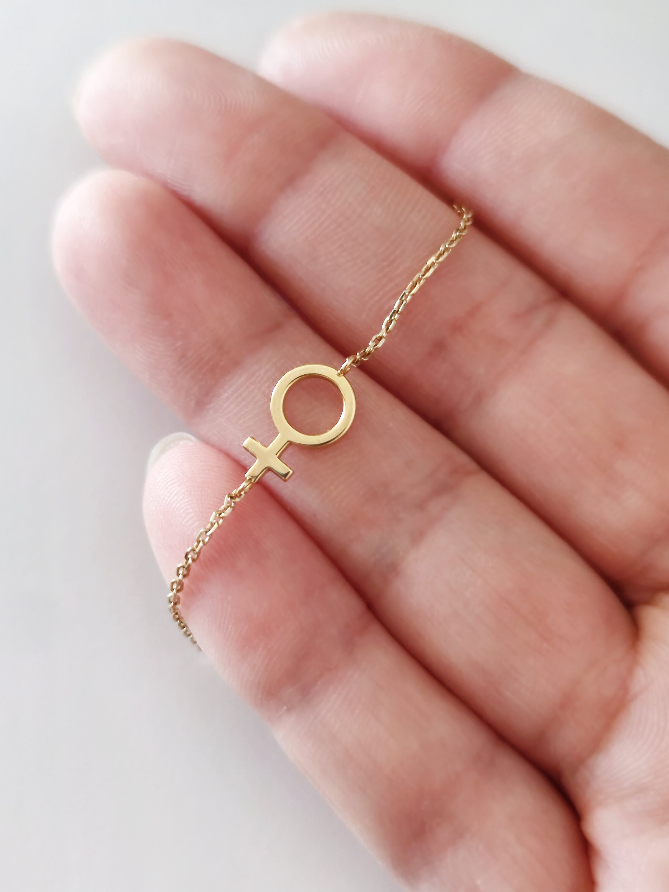 14K 9K Female Symbol Bracelet Solid Gold Bracelet Dainty - Etsy