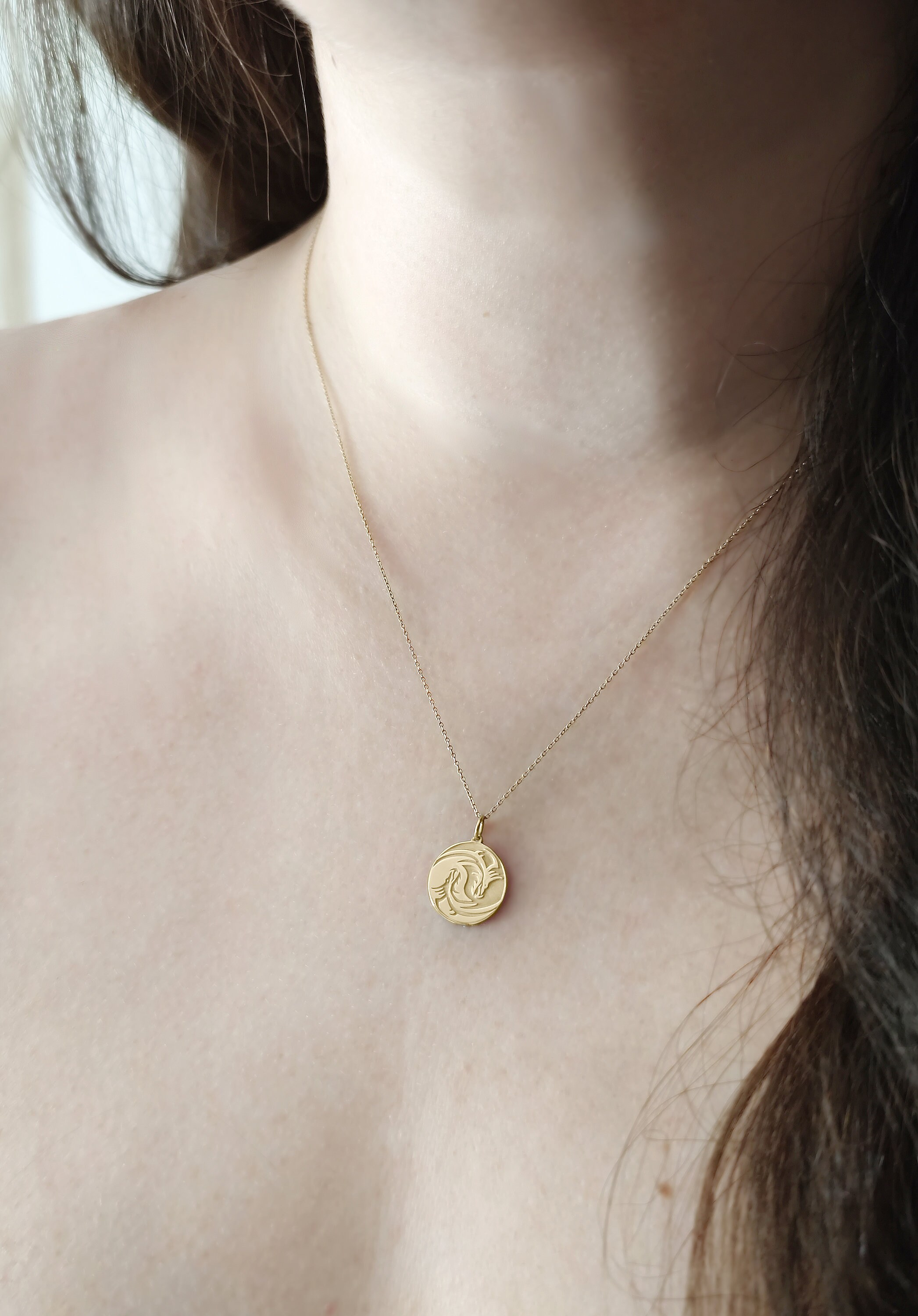 14K 9K Solid Real Gold Dragon Necklace 14K Dainty Dragon Disc - Etsy