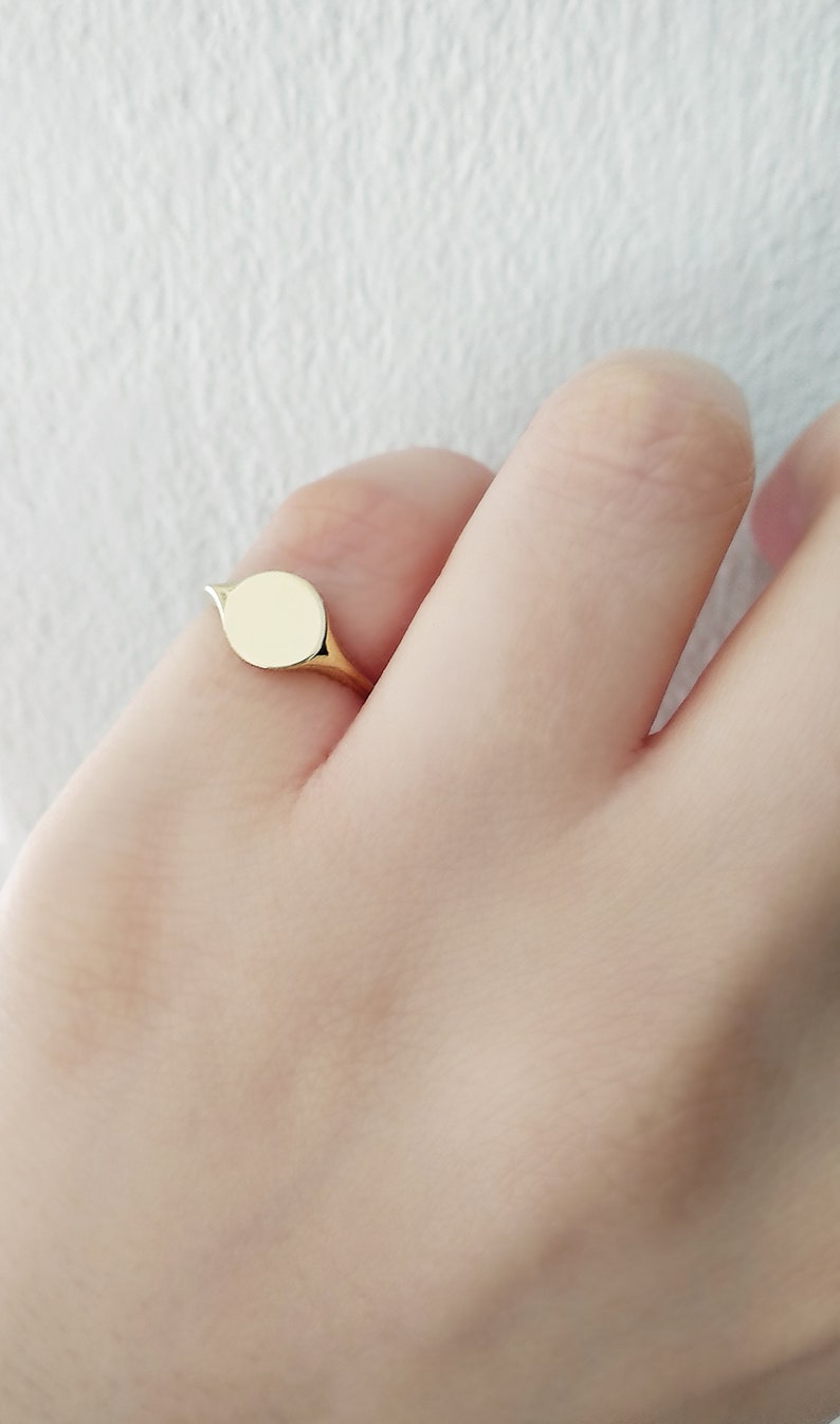 18K 14K 9K Dainty Round Signet Ring Solid Gold Ring Small - Etsy