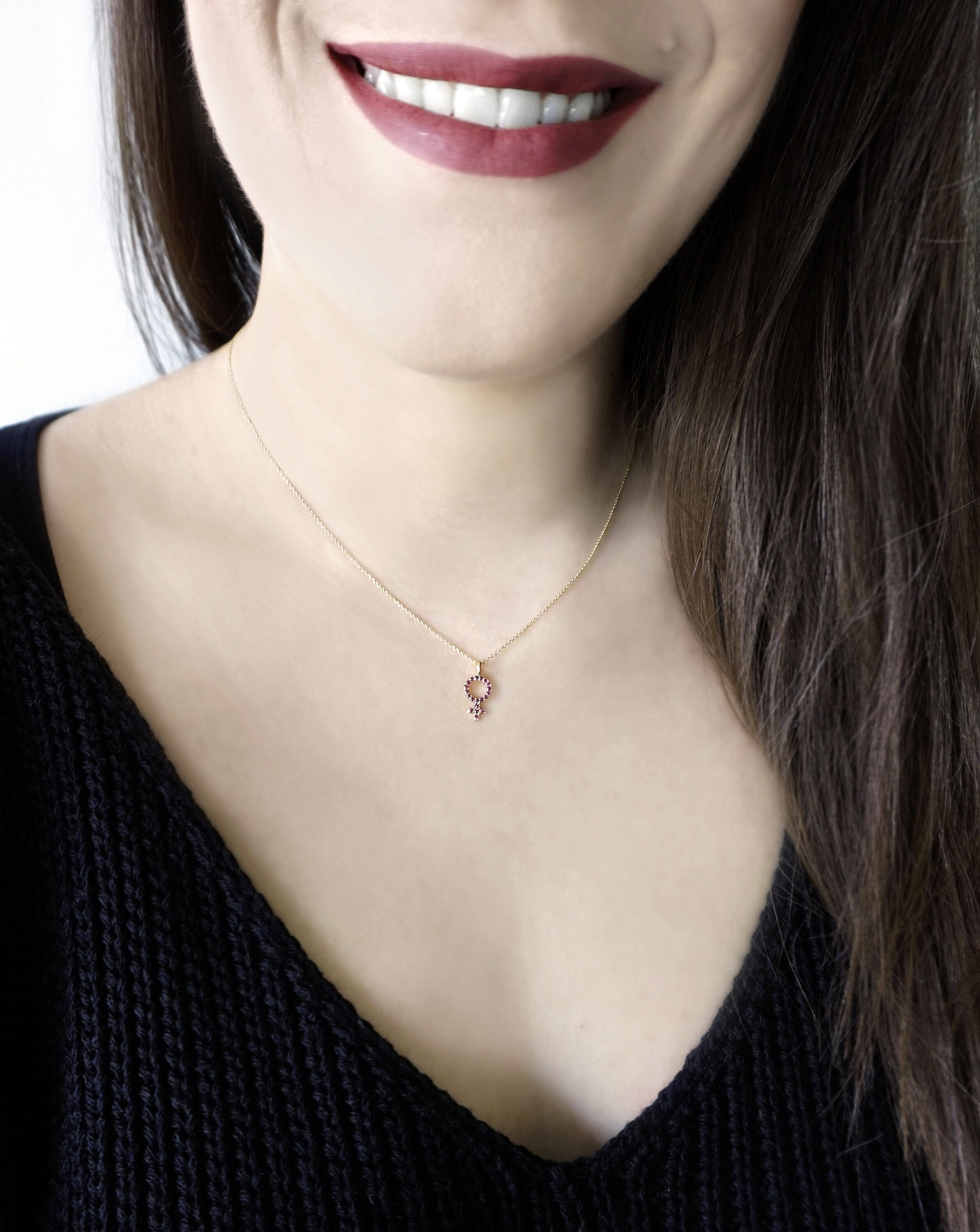 14K Female Symbol Rubies Necklace, Feminist Necklace, Ruby Necklace ...