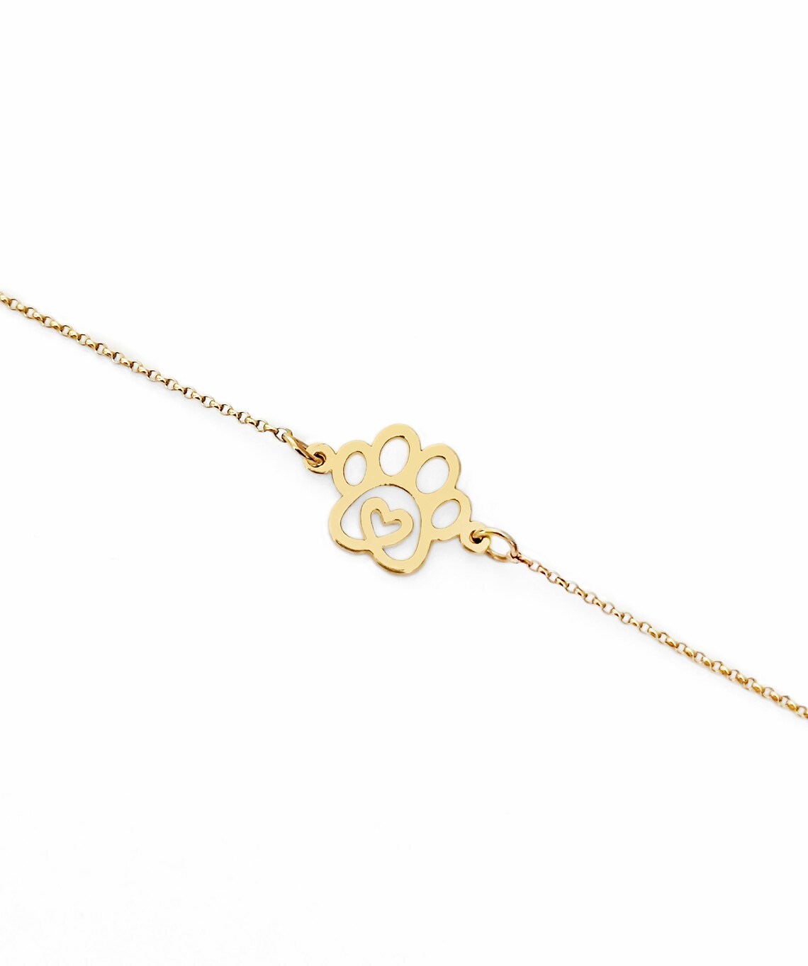 9K 14K Tiny Dog Paw Print Bracelet, Solid Gold Bracelet, Animal Pet ...