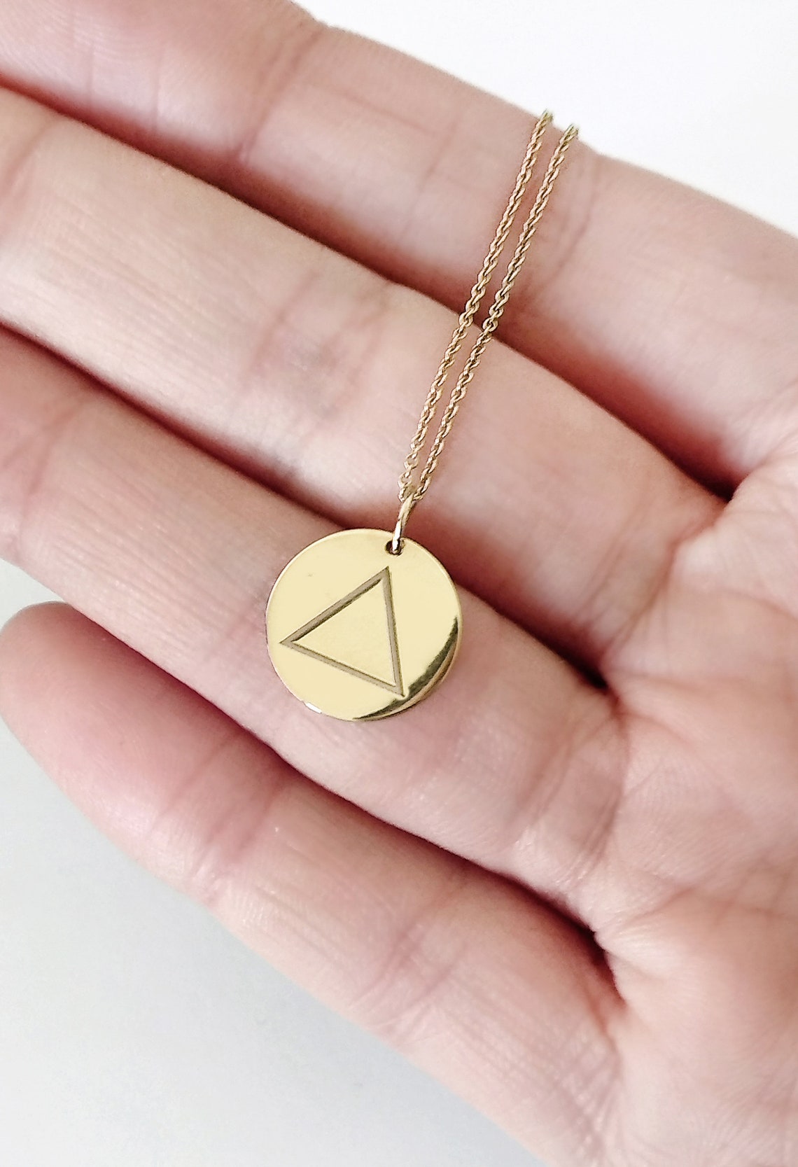 14K 9K Fire Alchemy Necklace, Triangle Disc Necklace, Element Necklace ...