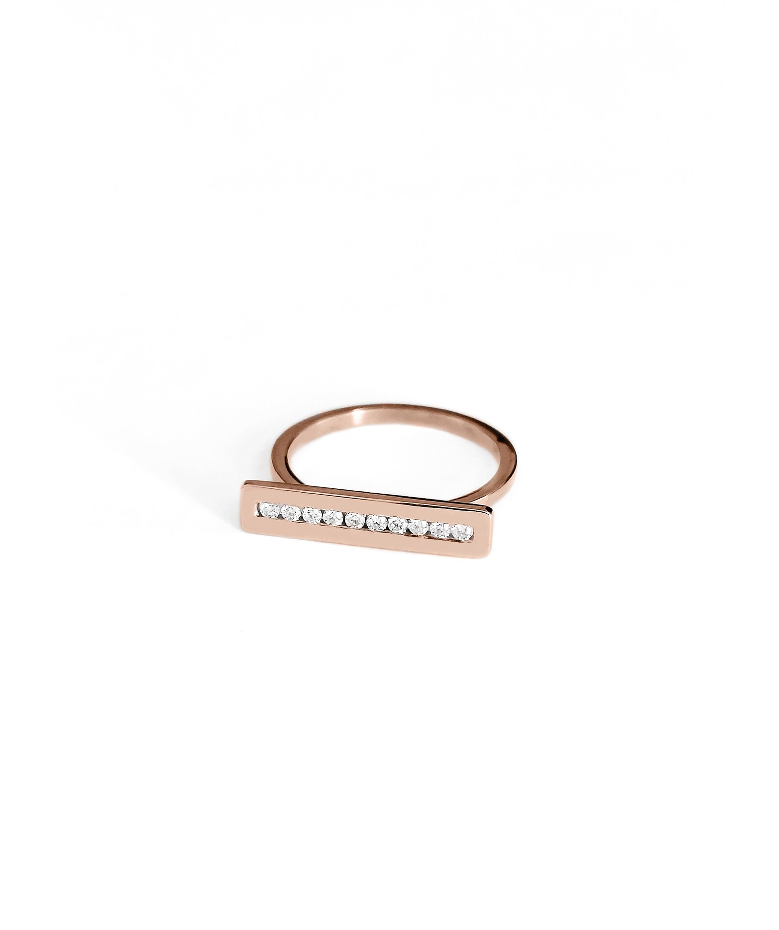 18K 14K 9K Bar Diamond Ring, Diamond Geometric Ring, Solid Gold Bar ...