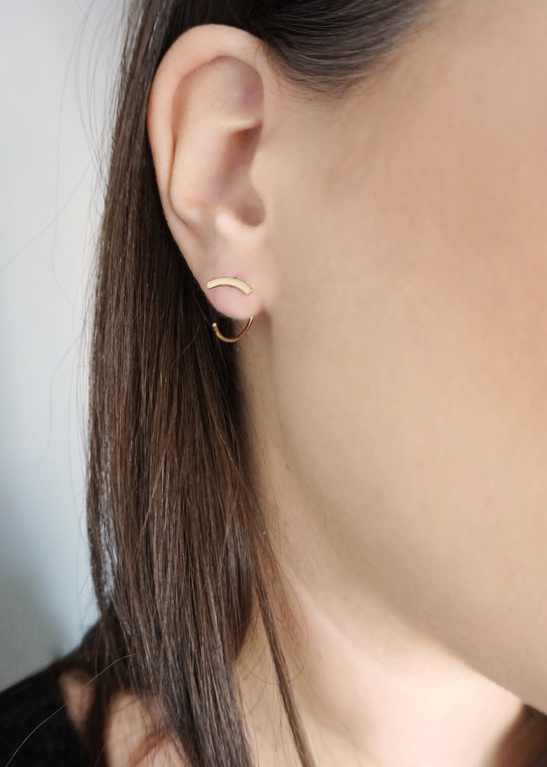 14K 9K Gold Bar Hugging Hoops, Solid Gold Hug Earrings, Huggie Hoop ...