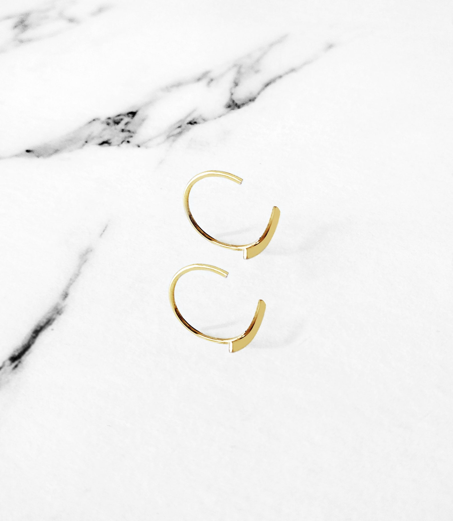 14K 9K Gold Bar Hugging Hoops, Solid Gold Hug Earrings, Huggie Hoop ...