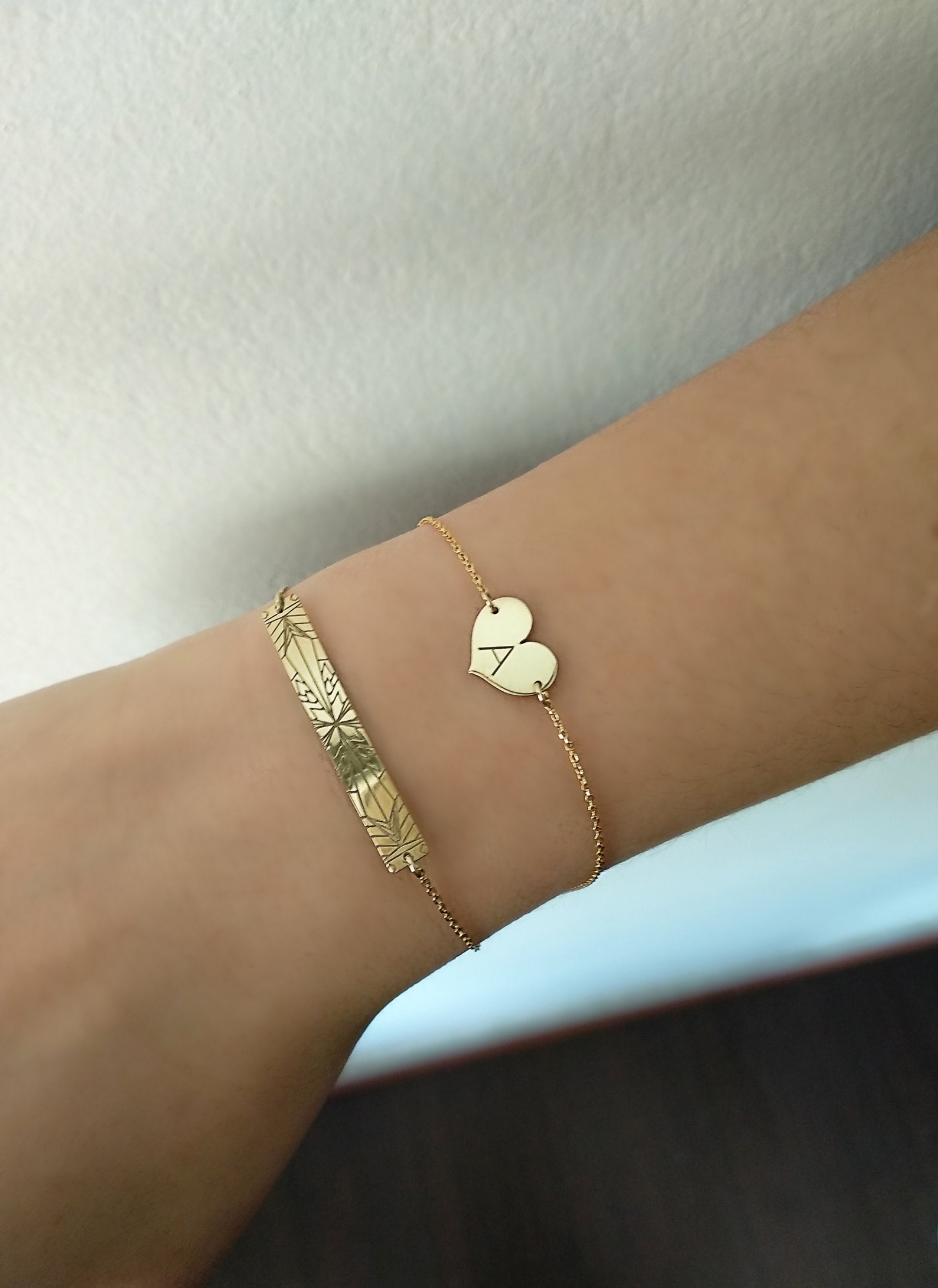 14K 9K Personalized Heart Charm Bracelet Solid Gold Heart - Etsy