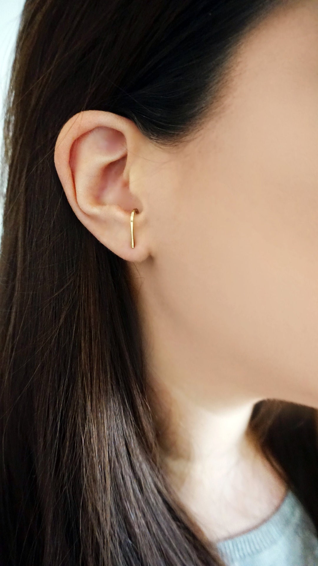 14K 9K Thin Suspender Earrings, Minimal Gold Earrings, Solid Gold ...