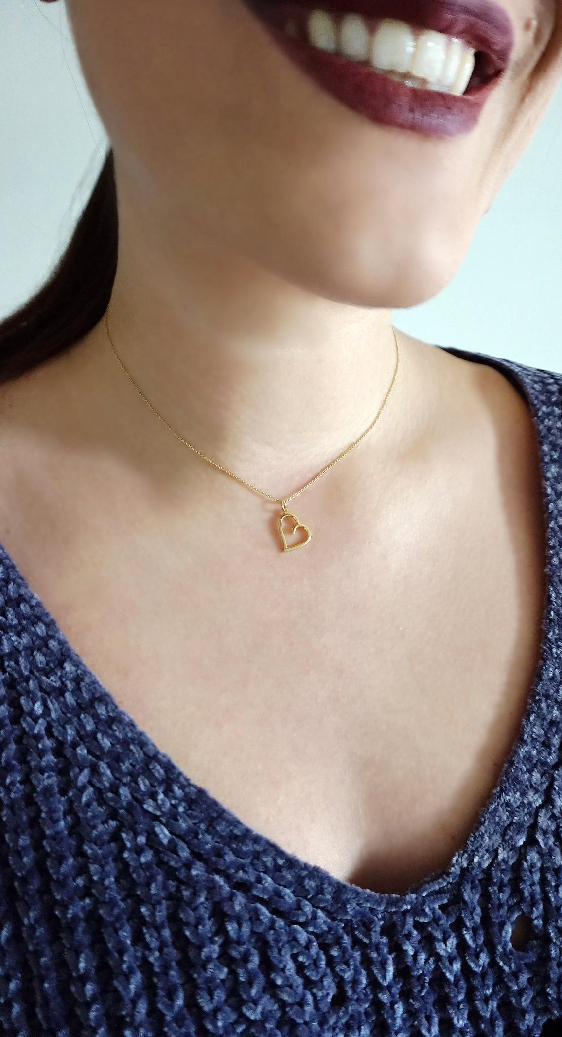 14K 9K Gold Open Heart Necklace Unique Open Heart Pendant - Etsy