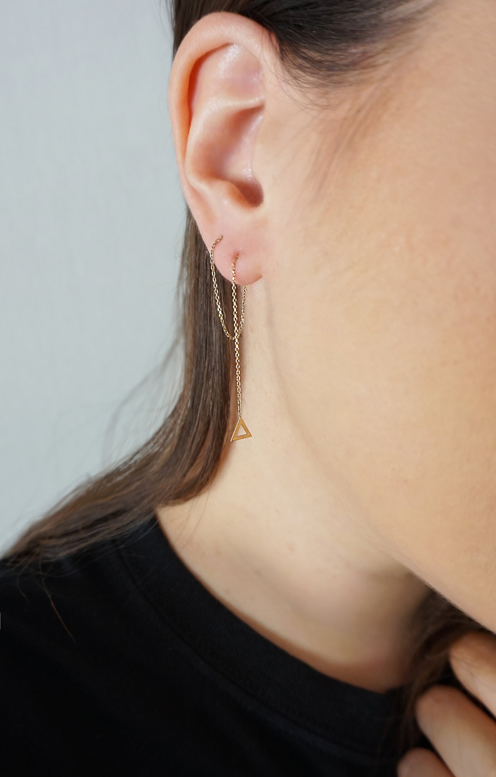 14K 9K Gold Triangle Threader Earrings Solid Gold Threader - Etsy
