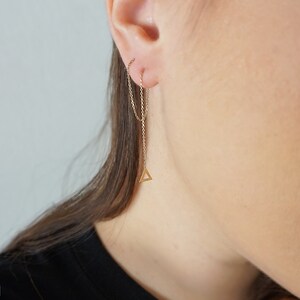14K 9K Gold Triangle Threader Earrings, Solid Gold Threader Earrings ...