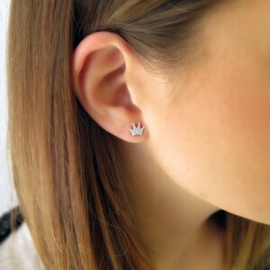 14K Gold Crown Studs, 14K Gold Crown Earrings, Small Crown Studs, Small 14K Gold Studs ...