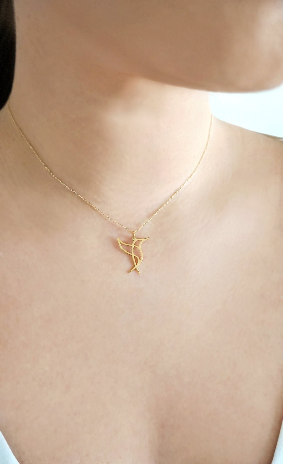 14K 9K Hummingbird Necklace, Dainty Hummingbird Necklace, Rose Gold ...