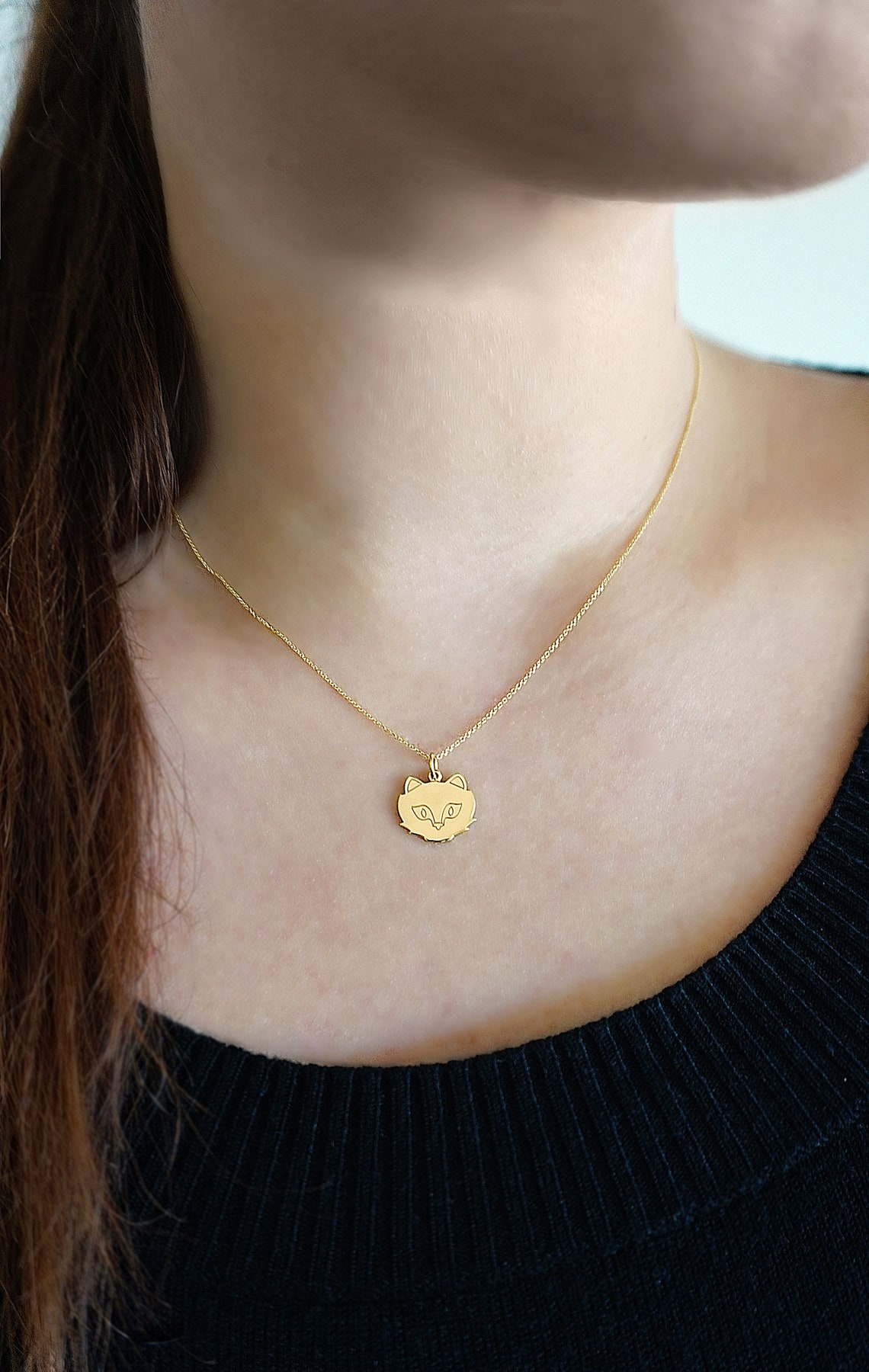 14K 9K Solid Gold Cat Necklace Pet necklace Dainty Cat | Etsy