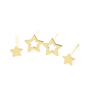 14K 9K Tiny Star Studs, Small Star Studs, Minimalist Gold Stud Earrings ...