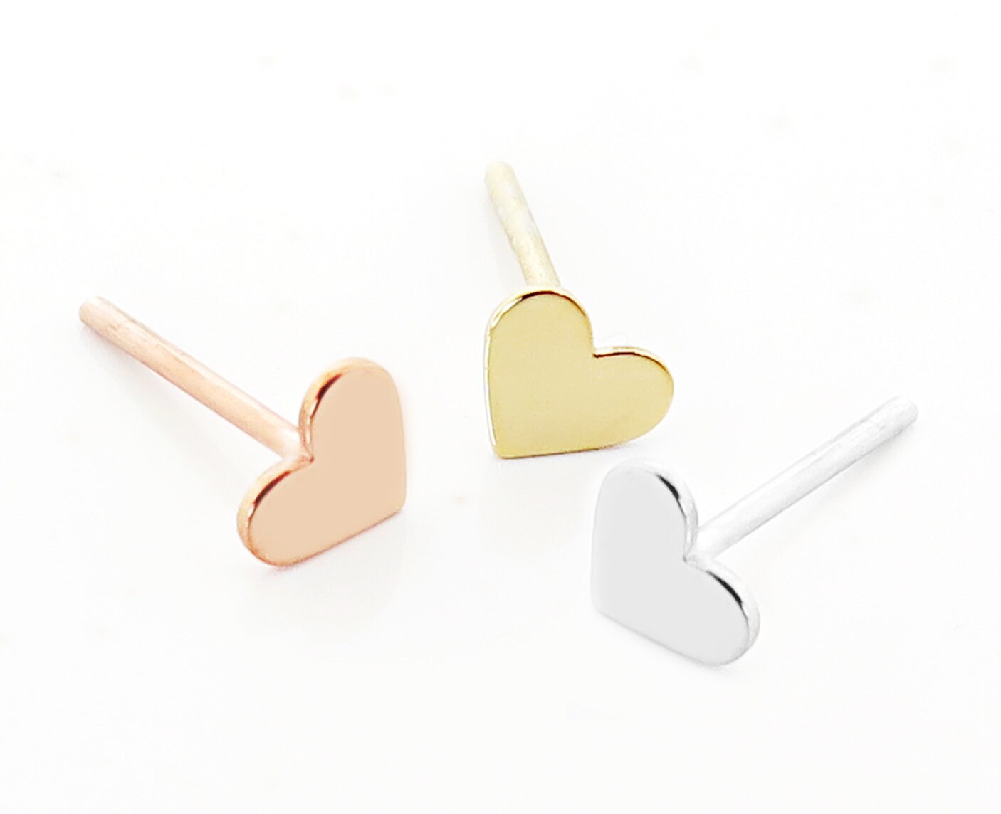 14K 9K Gold Tiny Heart Studs Small Mini Heart stud earrings | Etsy