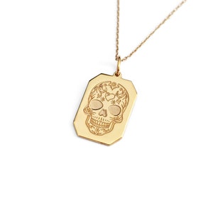 14K 9K Solid Gold Skull Necklace, Solid Real Gold Skull Octagon Pendant ...